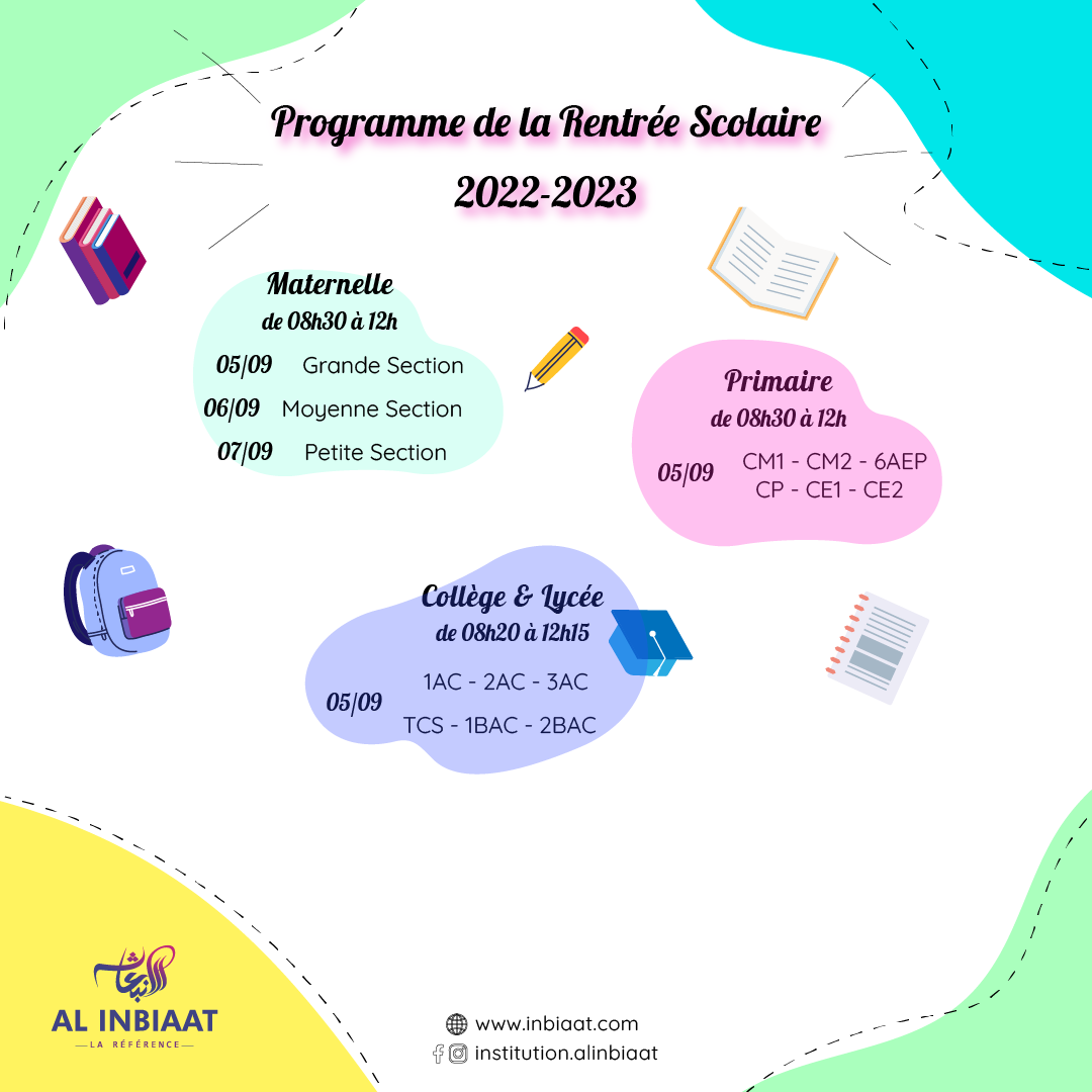 Bonne Rentrée Scolaire 2022-2023 | Institution AL INBIAAT Privée